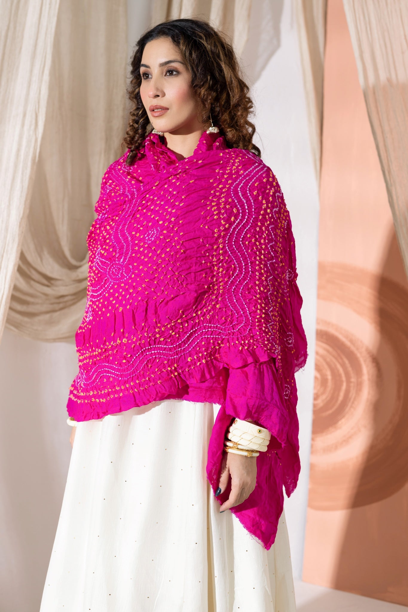 Maharani Pink Pure Gaji Silk Bandhani Dupatta - Vastraraag